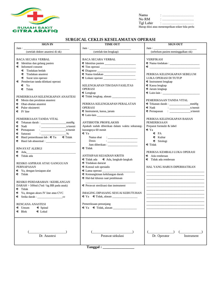 Form Checklist Keselamatan Operasi | PDF