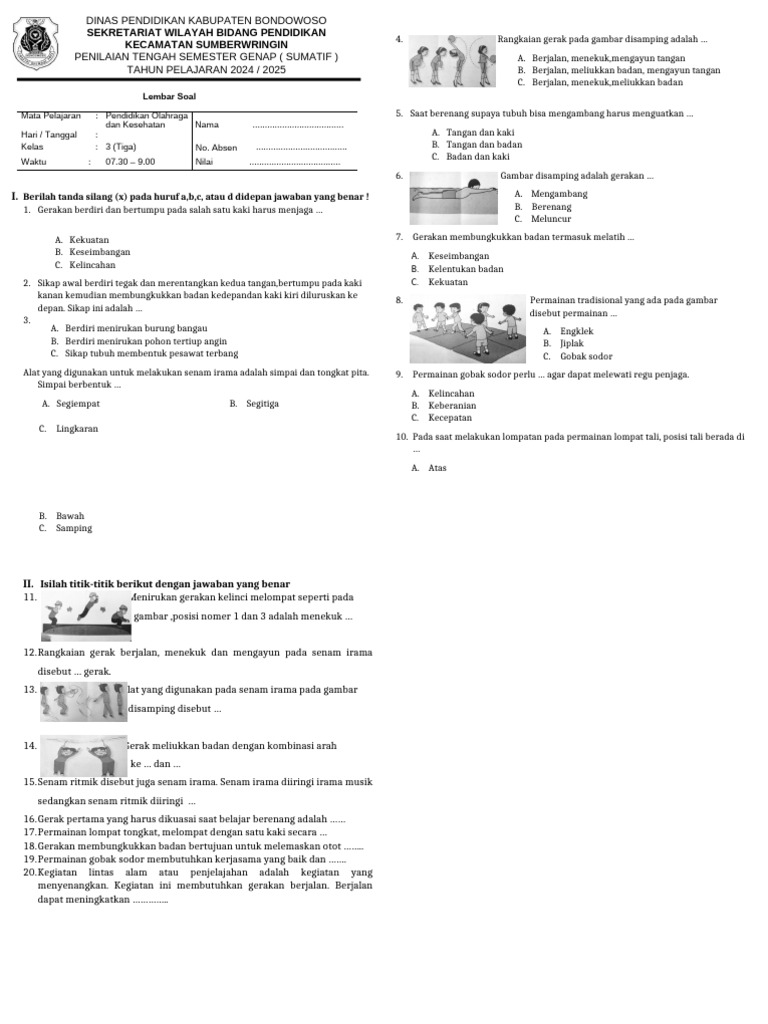 SOAL PJOK KELAS 3 | PDF