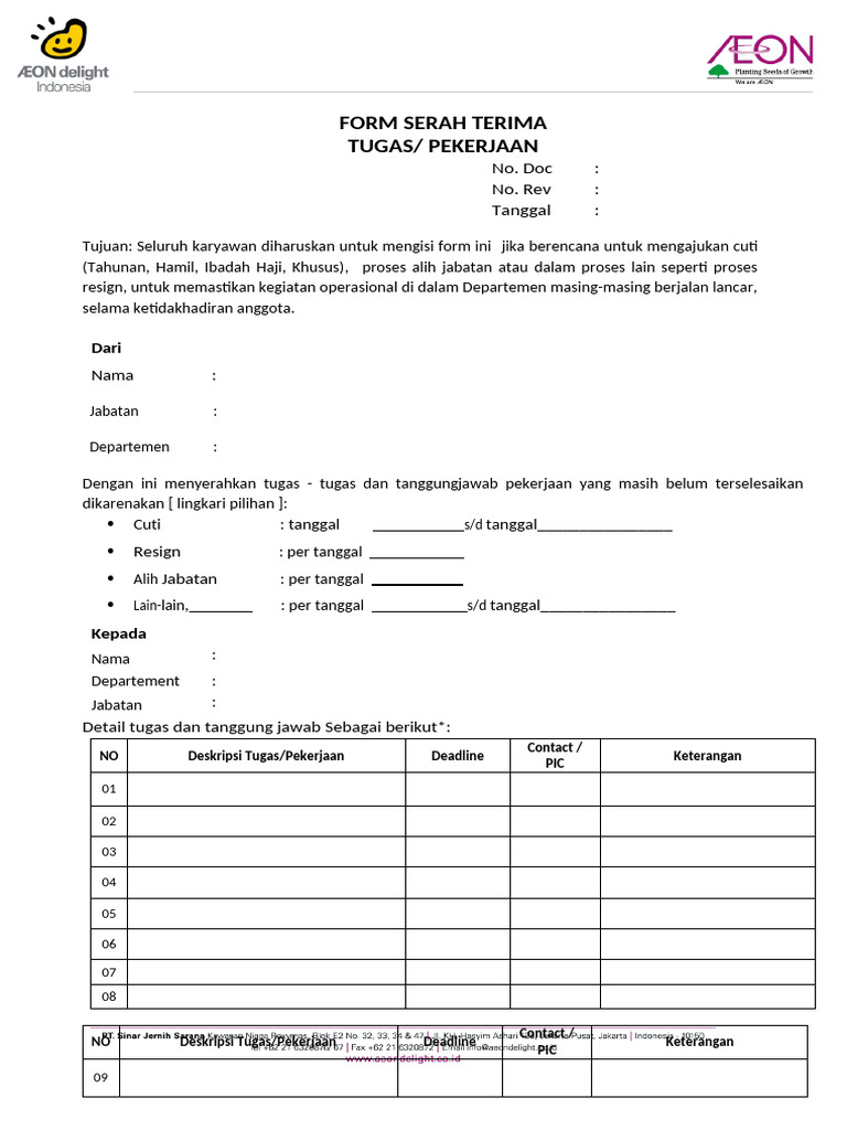 FORM SERAH TERIMA | PDF