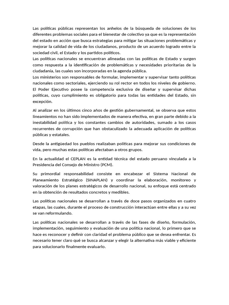 Las políticas públicas representan los anhelos de la búsqueda de ...