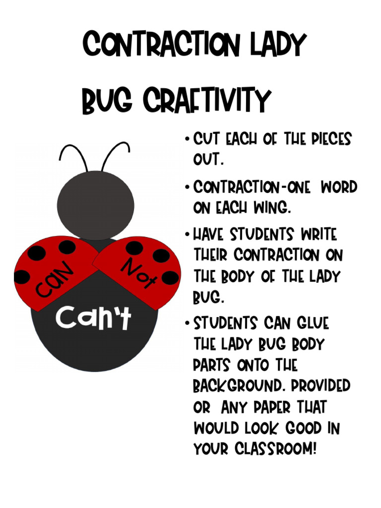 Contraction Lady Bug Craftivity | PDF