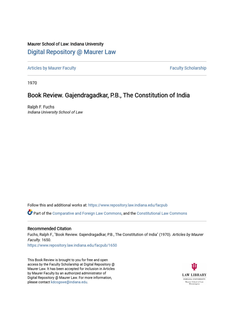 Book Review. Gajendragadkar P.B. The Constitution of India | PDF ...