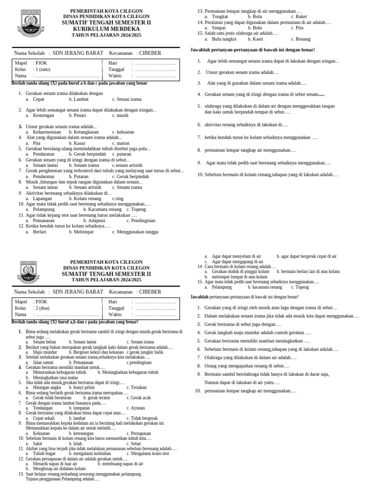 Soal Sas Genap Maret 2025 Kelas 1 Dan 2 | PDF