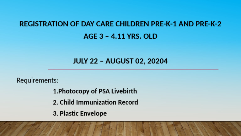Day Care Registration for Ages 3-4 | PDF