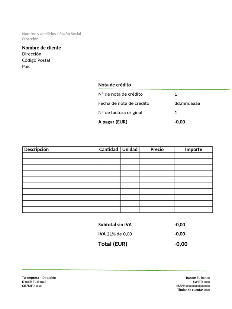Modelo de Nota de Crédito en Word | PDF