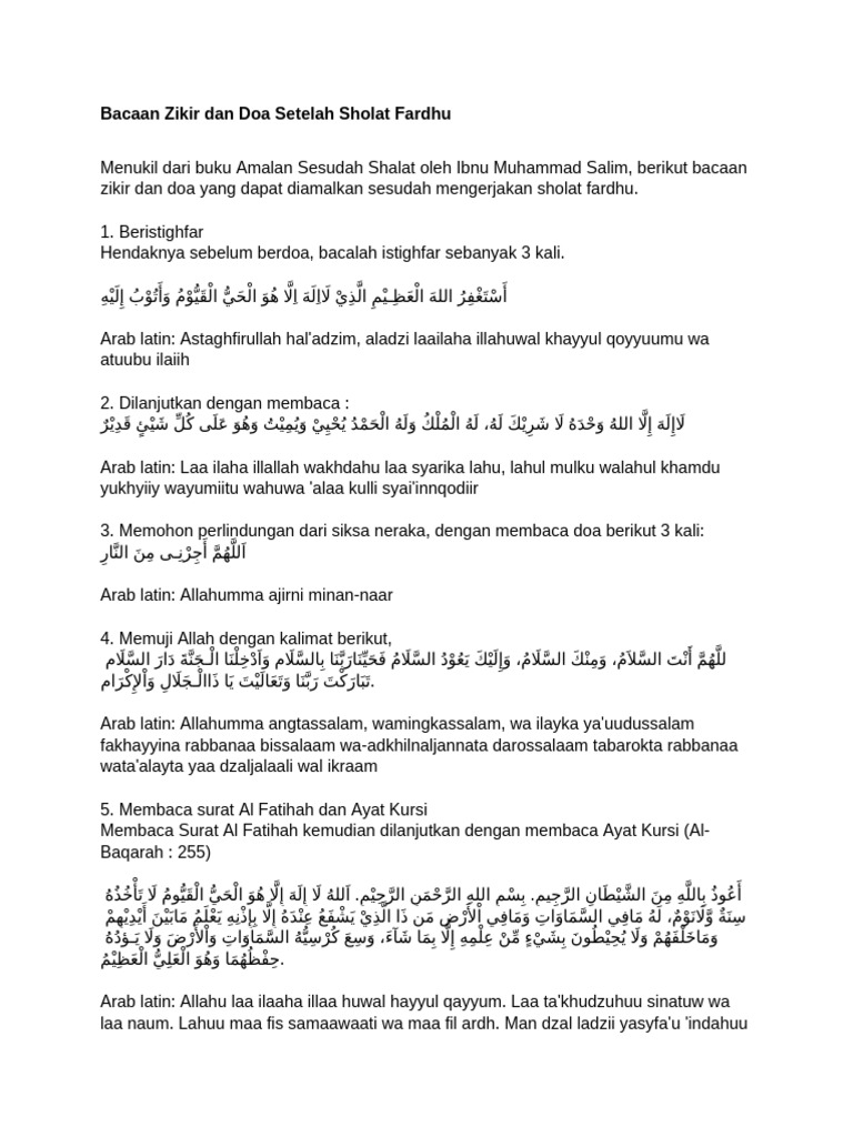 Zikir dan Doa Setelah Sholat Fardhu | PDF