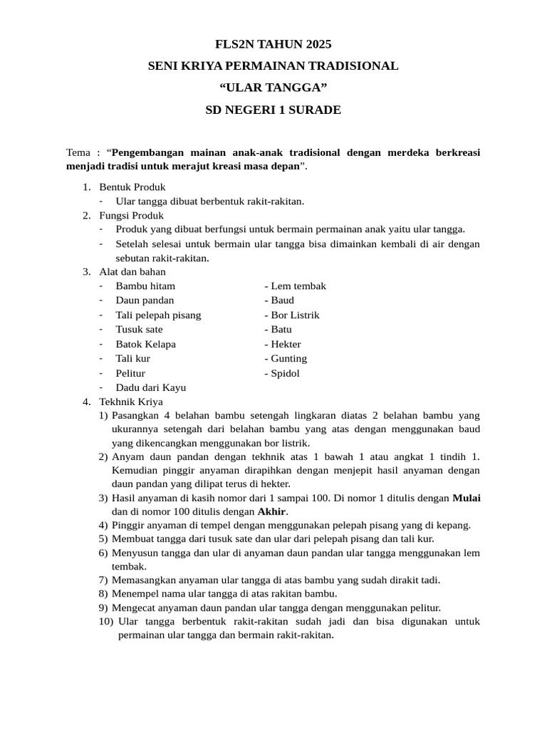 Sinopsis Kriya Fls2n Tahun 2025 - SDN 1 Surade | PDF