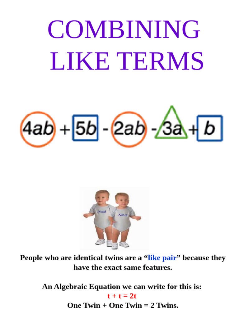 Combining Like Terms- Form 2 | PDF | Algebra | Equations
