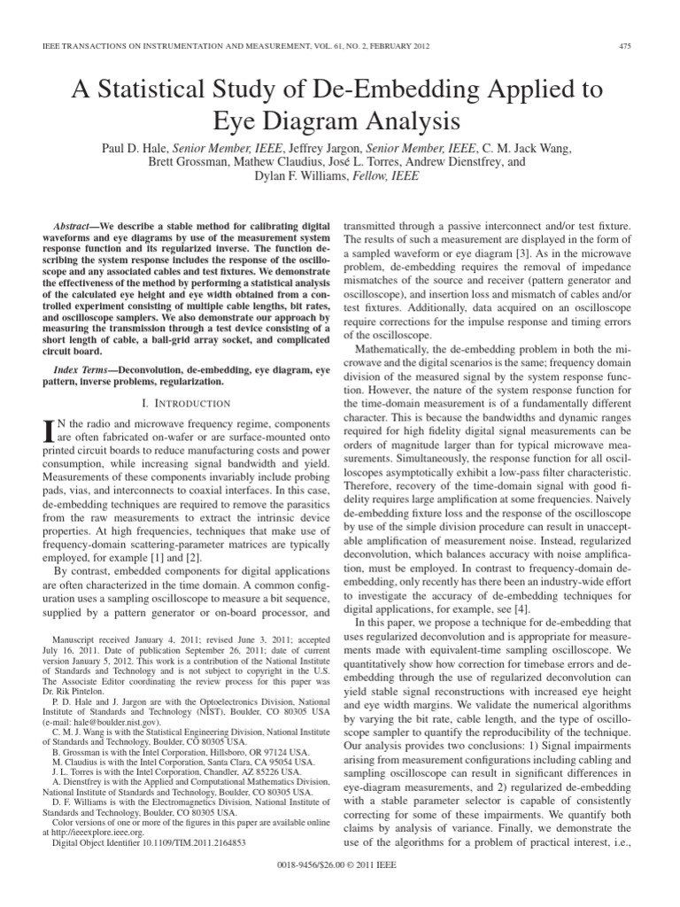 A Statistical Study of DeEmbedding Applied to Eye Diagram Analysis | PDF | P Value | Analysis Of ...