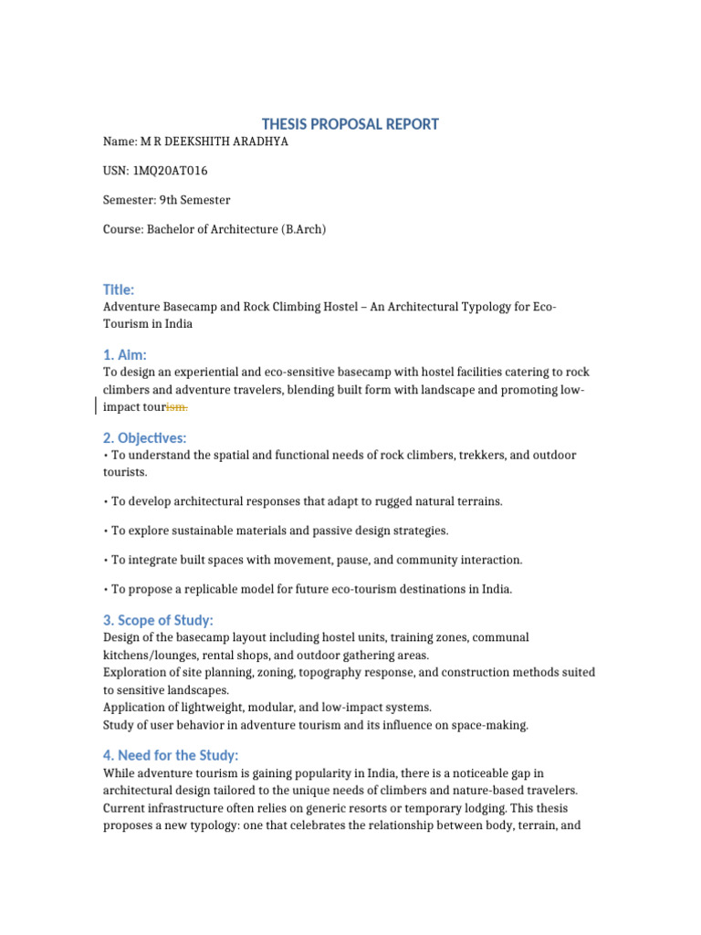 Thesis Proposal MR Deekshith Aradhya | PDF | Mountaineering | Tourism