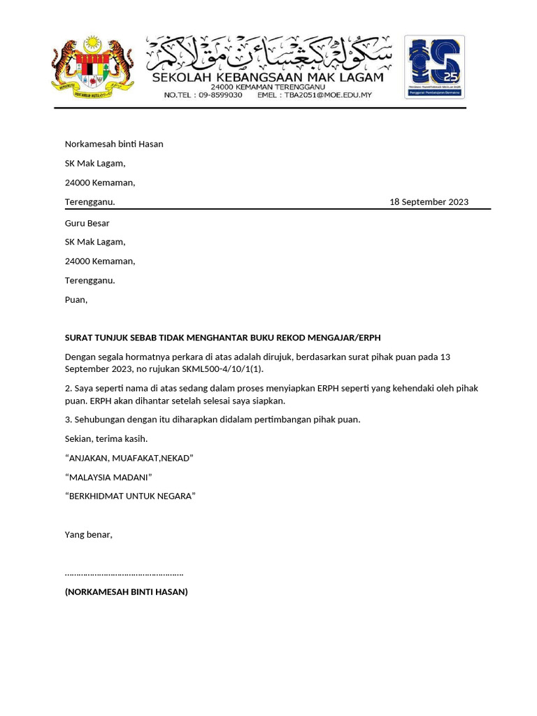 Surat Jawapan Tunjuk Sebab | PDF