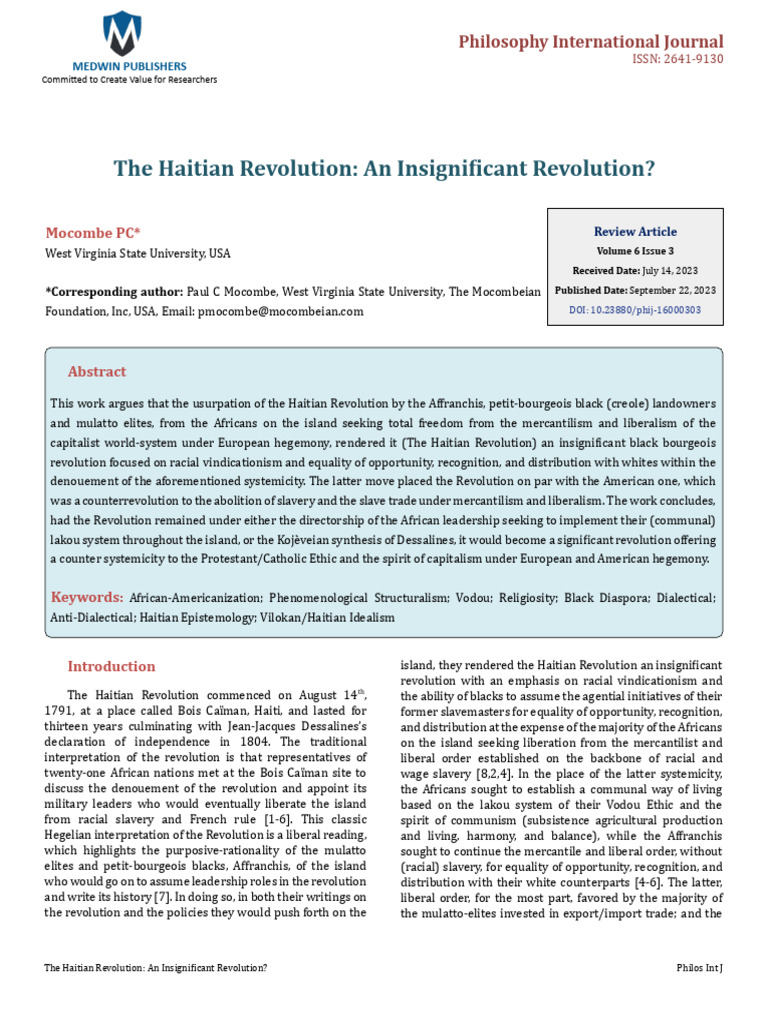 The Haitian Revolution An Insignificant Revolution | PDF | Haiti ...