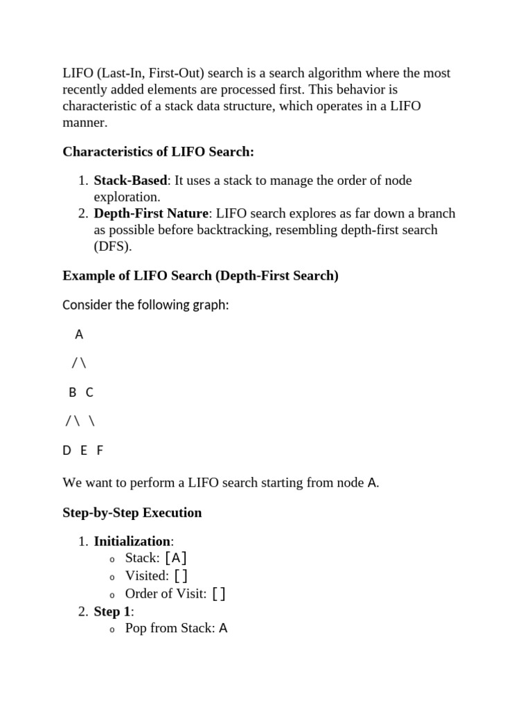LIFO Search and FIFO Search | PDF | Queue (Abstract Data Type) | Discrete Mathematics