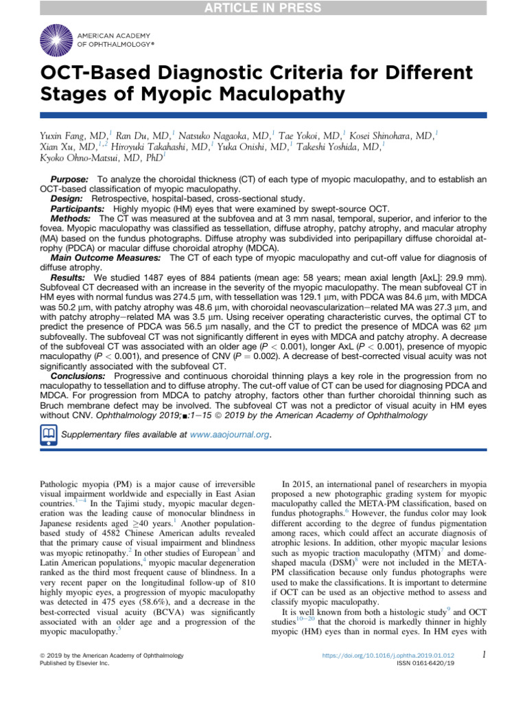 OCT Criteria for Myopic Maculopathy Stages | PDF | Clinical Medicine ...