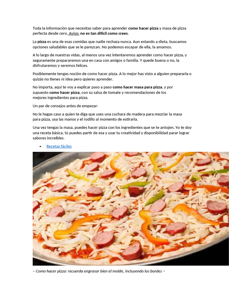 Cómo hacer pizza casera fácil | PDF | Pizza | Té