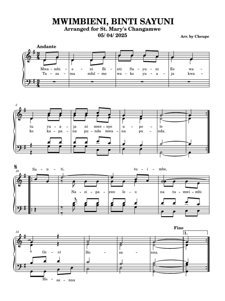 Mwimbieni, Binti Sayuni | PDF