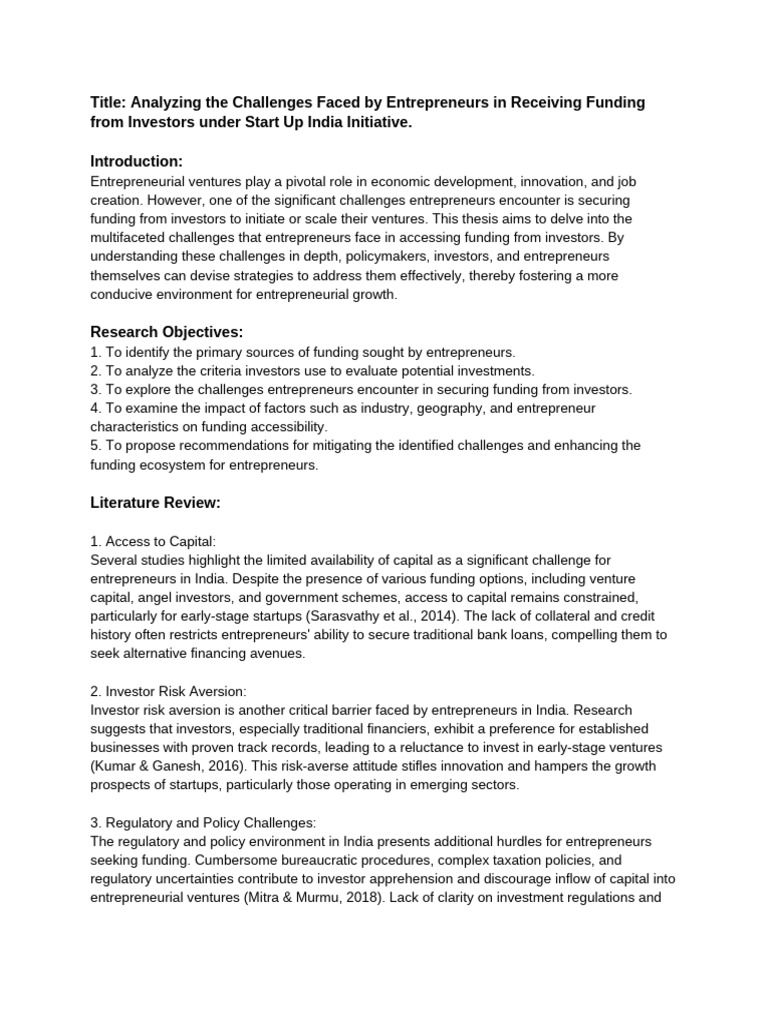 Entrepreneur Funding Challenges in India | PDF | Entrepreneurship ...