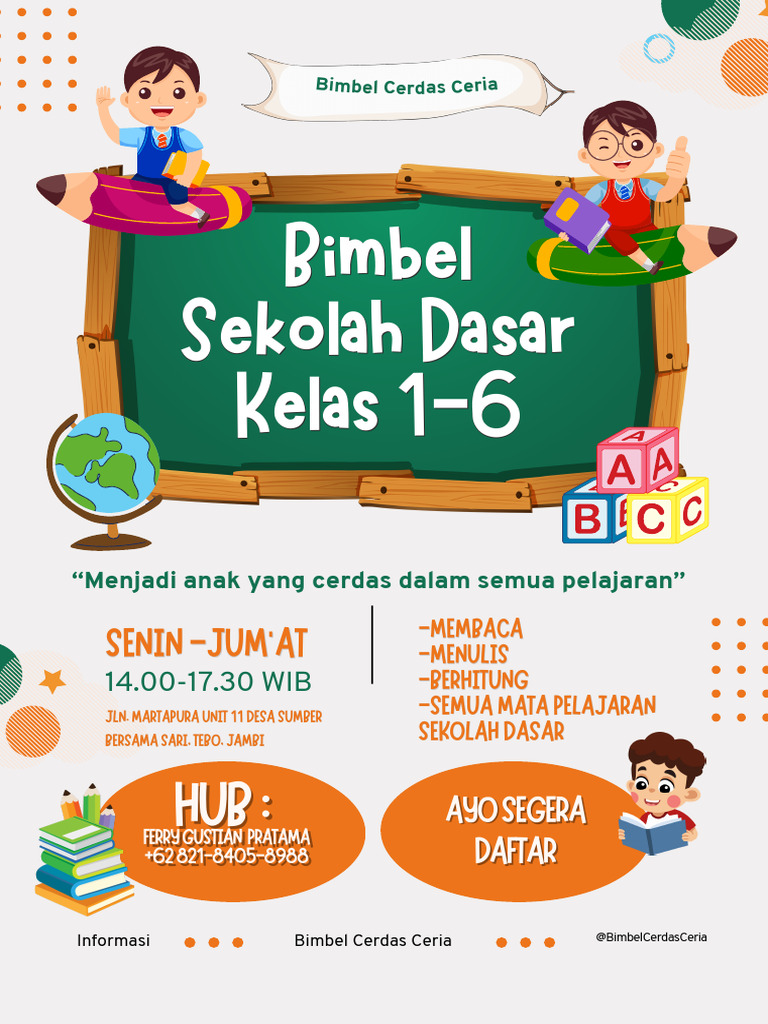 Hijau Ilustrasi Pamflet Promo Pendaftaran Bimbel Sekolah _20241003 ...