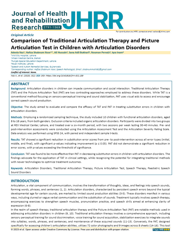 Comparison_of_Traditional_Articulation_Therapy_and | PDF | Speech ...