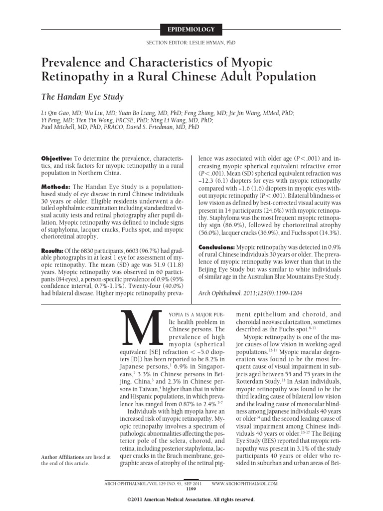 The Handan Eye Study | PDF | Myopia | Visual Impairment