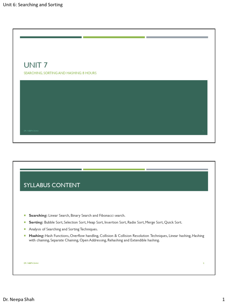 Unit 7 - Searching, Sorting, Hashing | PDF | Applied Mathematics | Algorithms And Data Structures