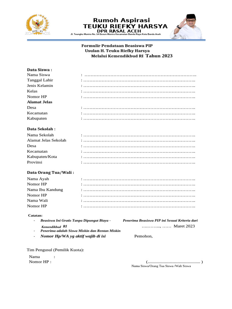 Formulir Pendataan Beasiswa PIP | PDF