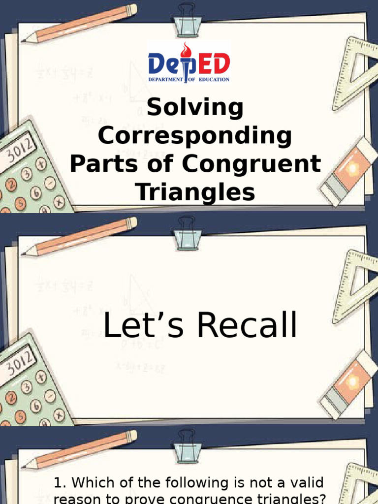 Solving Corresponding Parts of Congruent Triangles | PDF