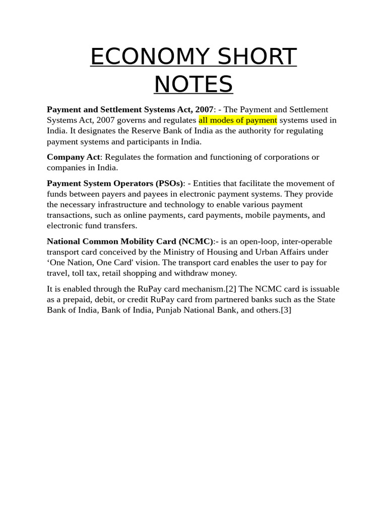 Economy Short Notes | PDF