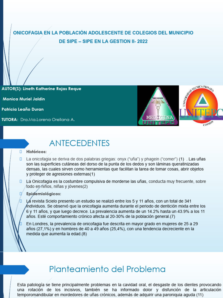 Onicofagia en Adolescentes de Sipe-Sipe | PDF | Clavo (anatomía ...