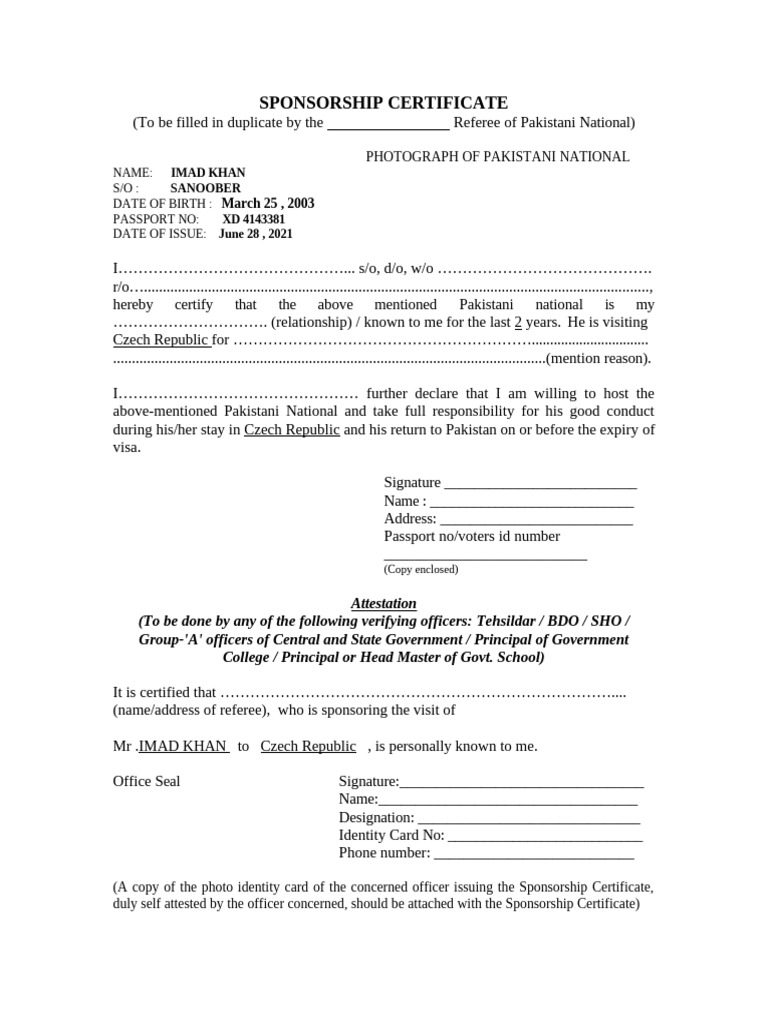 Sponsorship Certificate | PDF | Identity Document | Government