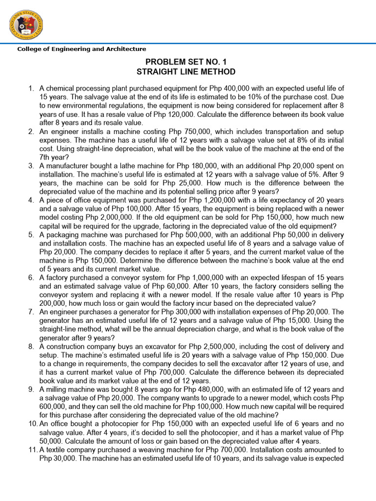 Es6 Problem Sets SLM SFM DBM | PDF | Depreciation | Book Value
