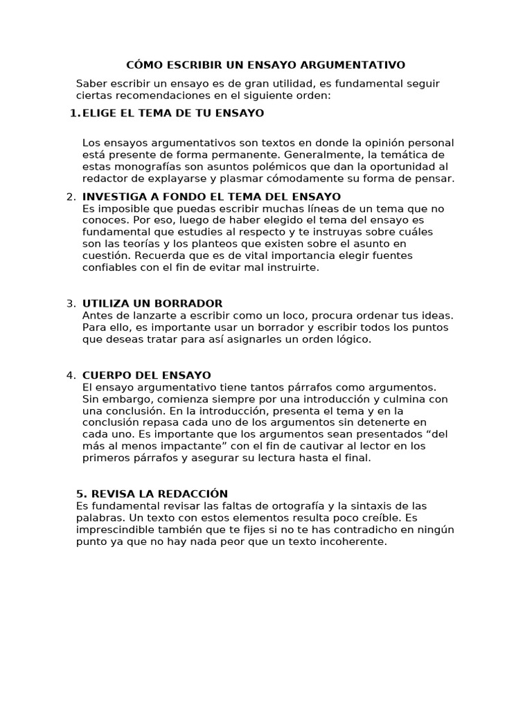 Guía para escribir ensayos argumentativos | PDF | Ensayos