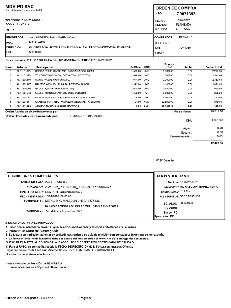 Precio Total Dscto. Unit. Precio Descripción Artículo Item Und. Cantid | PDF | Documentos ...