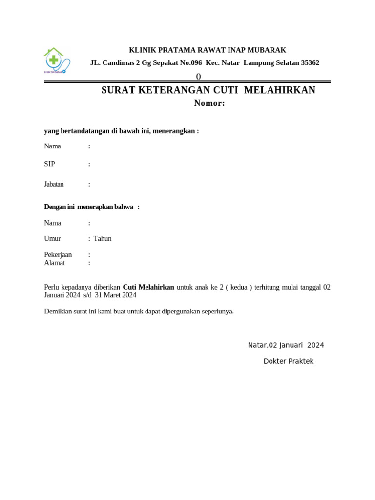 From Surat Cuti Melahirkan | PDF