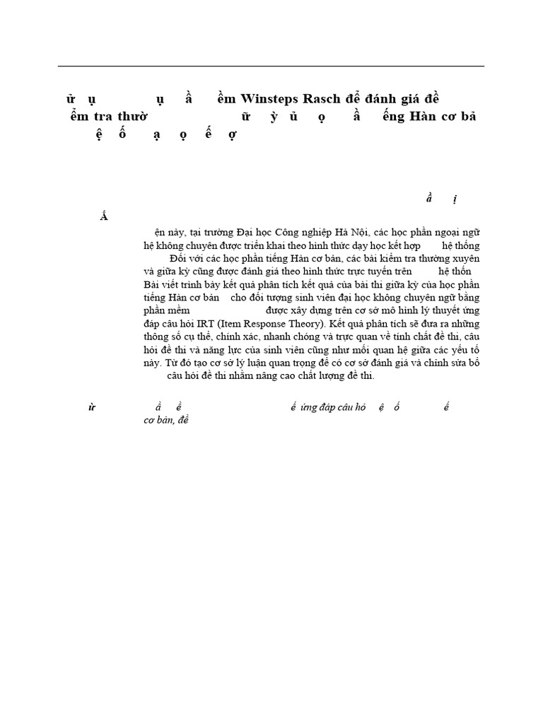 Sử dụng công cụ phần mềm Winsteps Rasch để đánh giá đề thi bài kiểm tra thường xuyên và giữa kỳ ...