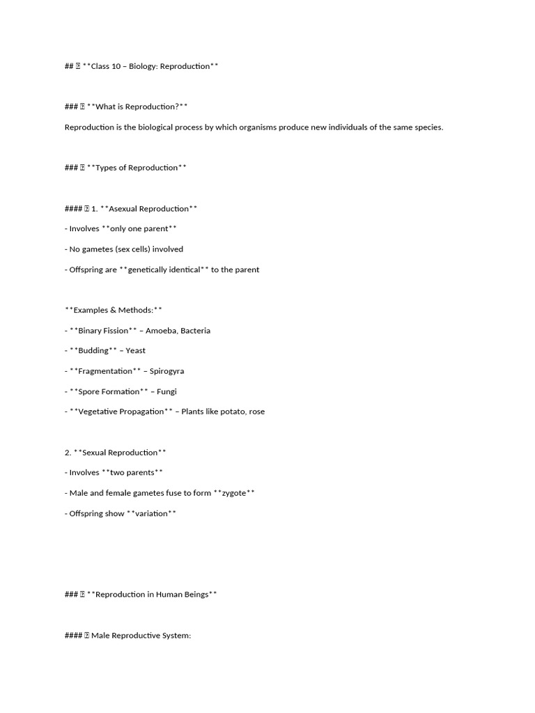Class 10 Biology: Reproduction Guide | PDF