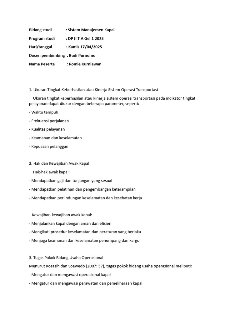 Manajemen Kapal: Hak, Tugas, dan ISM Code | PDF