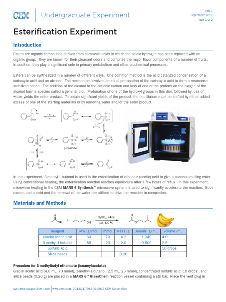 525 Experiment Banana Esterification MARS Rev1 | PDF | Ester ...