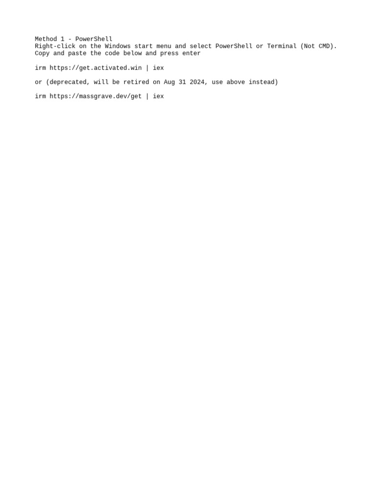 PowerShell Command for Windows Activation | PDF