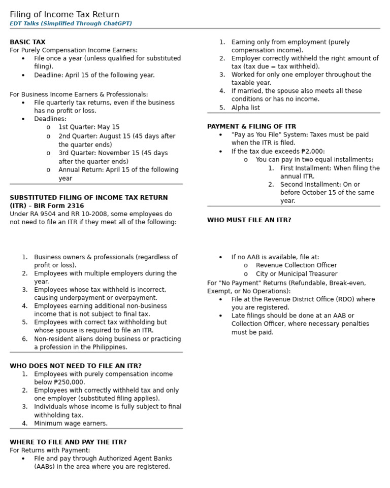 Income Tax Return Filing Guide | PDF | Taxes | Employment