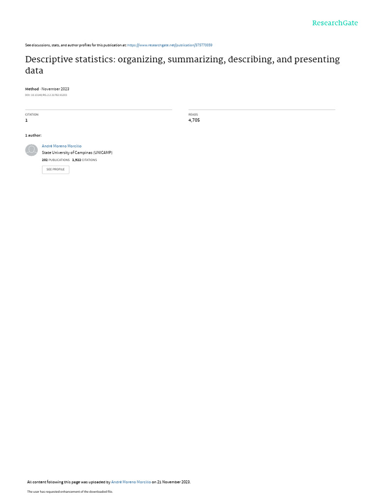 Descriptive Statistics: Organizing, Summarizing, Describing, and Presenting Data | PDF ...
