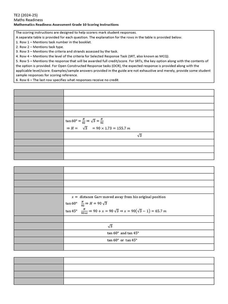 G10 Maths SG Readiness TE2 2024-25 | PDF | Area | Equations