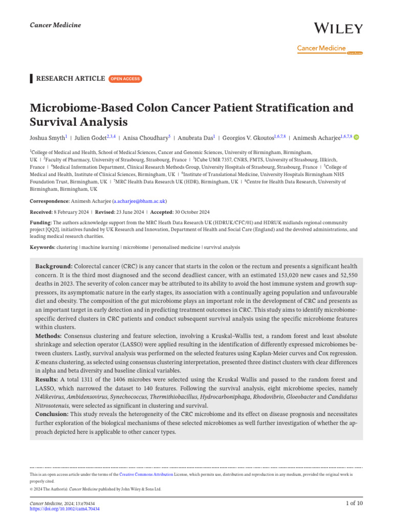 I am sharing 'Case Study 1 - Microbiome‐Based Colon Cancer Patient ...