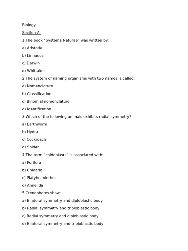 Biology Quiz on Taxonomy and Classification | PDF