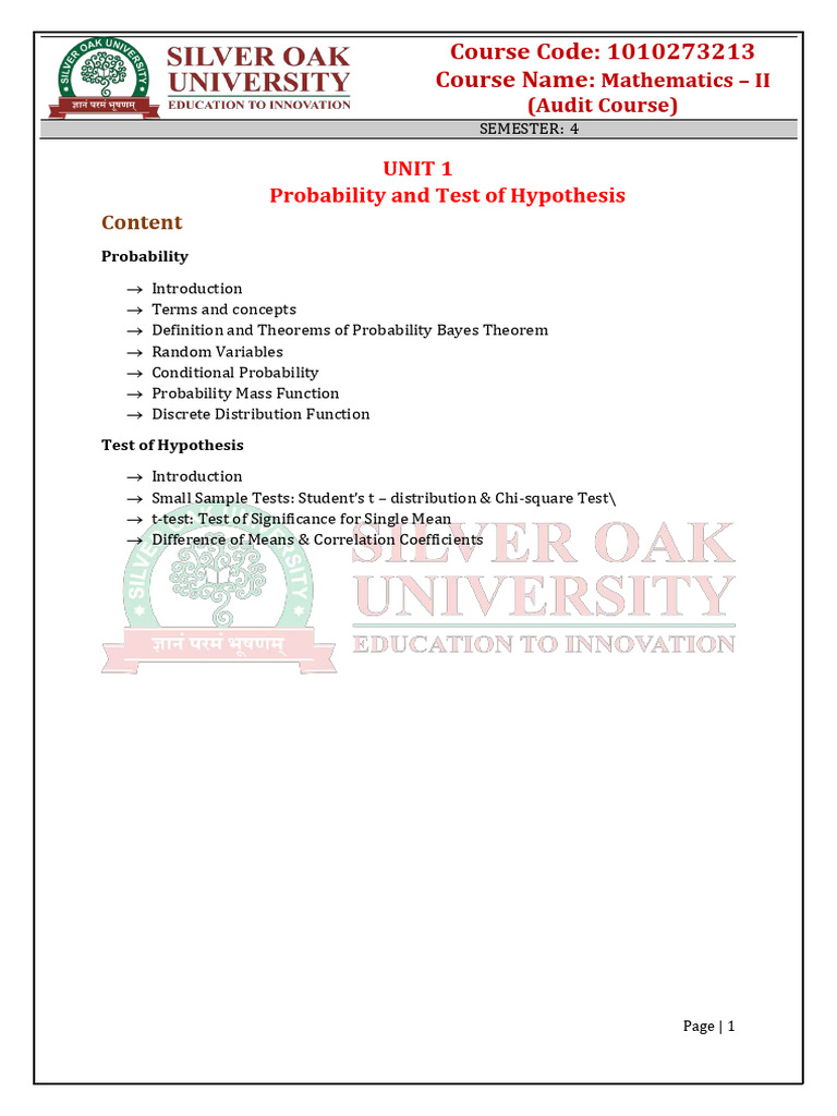 Unit-1 Probability Notes (D2D) | PDF