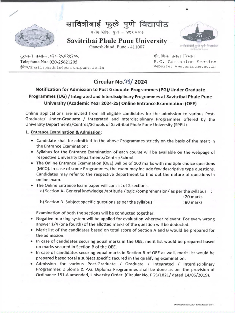 Pune University Admission 2025 | PDF