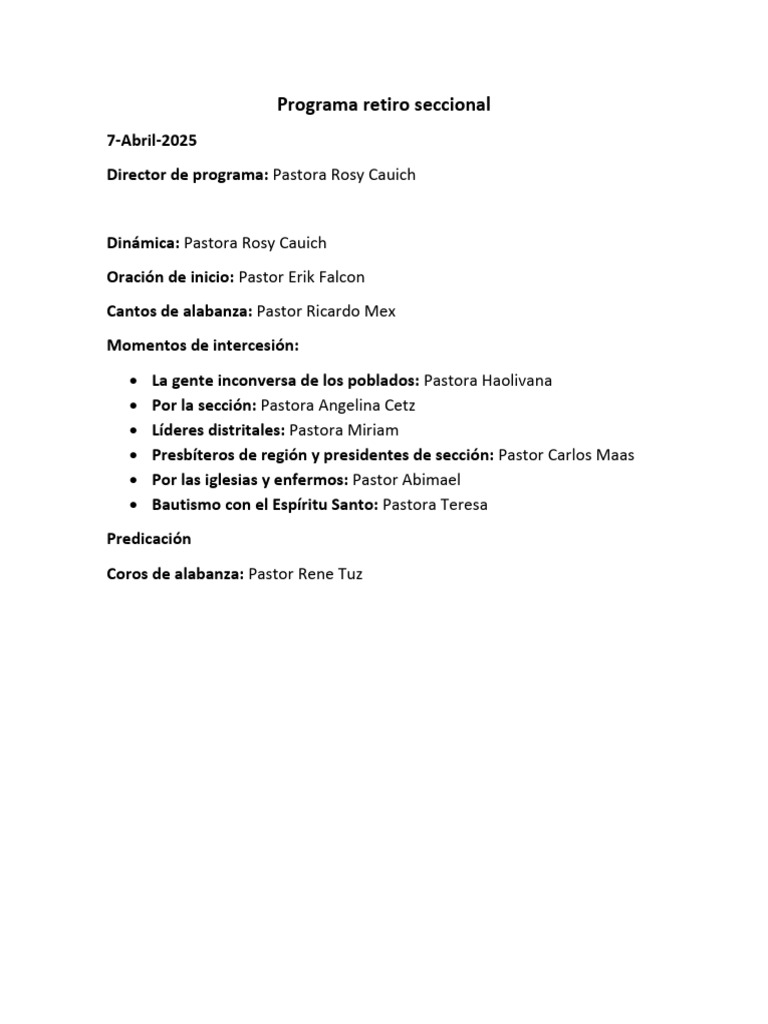 Programa Retiro Seccional | PDF