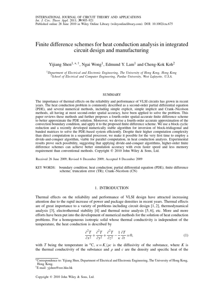 Circuit Theory Apps - 2011 - Shen - Finite Difference Schemes For Heat Conduction Analysis in ...