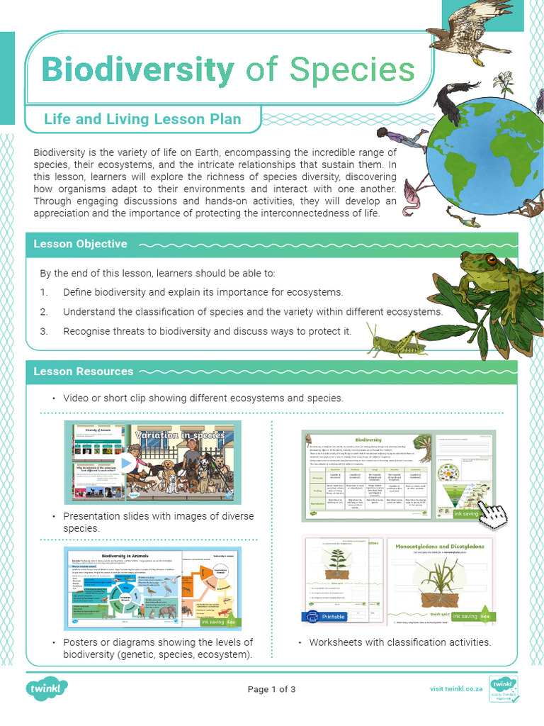 Grade 7 Life and Living Lesson Plan Biodiversity of Species | PDF ...
