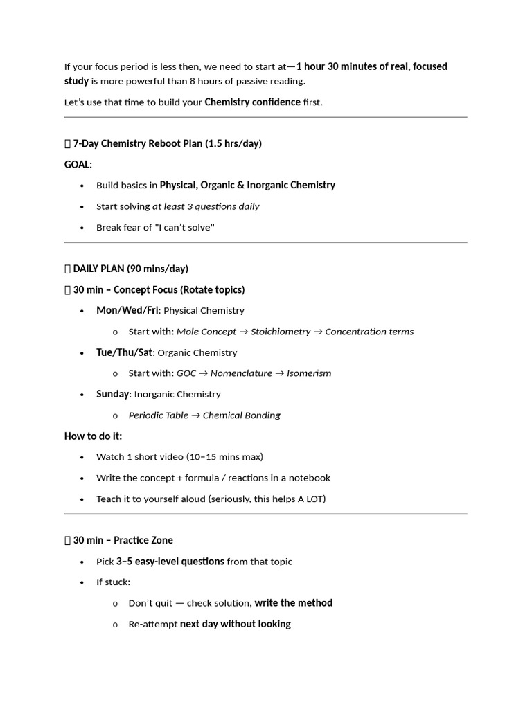 7-Day Chemistry Study Plan Guide | PDF